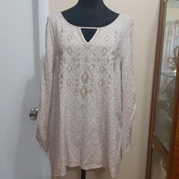 Ariat | Tops | Ariat Womens Large Warrior Tunic Beige Tan Embroidered ...